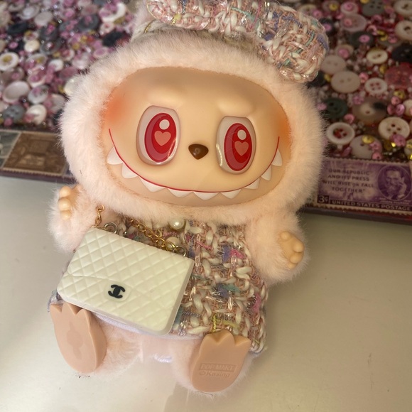 Accessories | Labubu Cute Plush Toy In Designer Clothes With White Bag ...